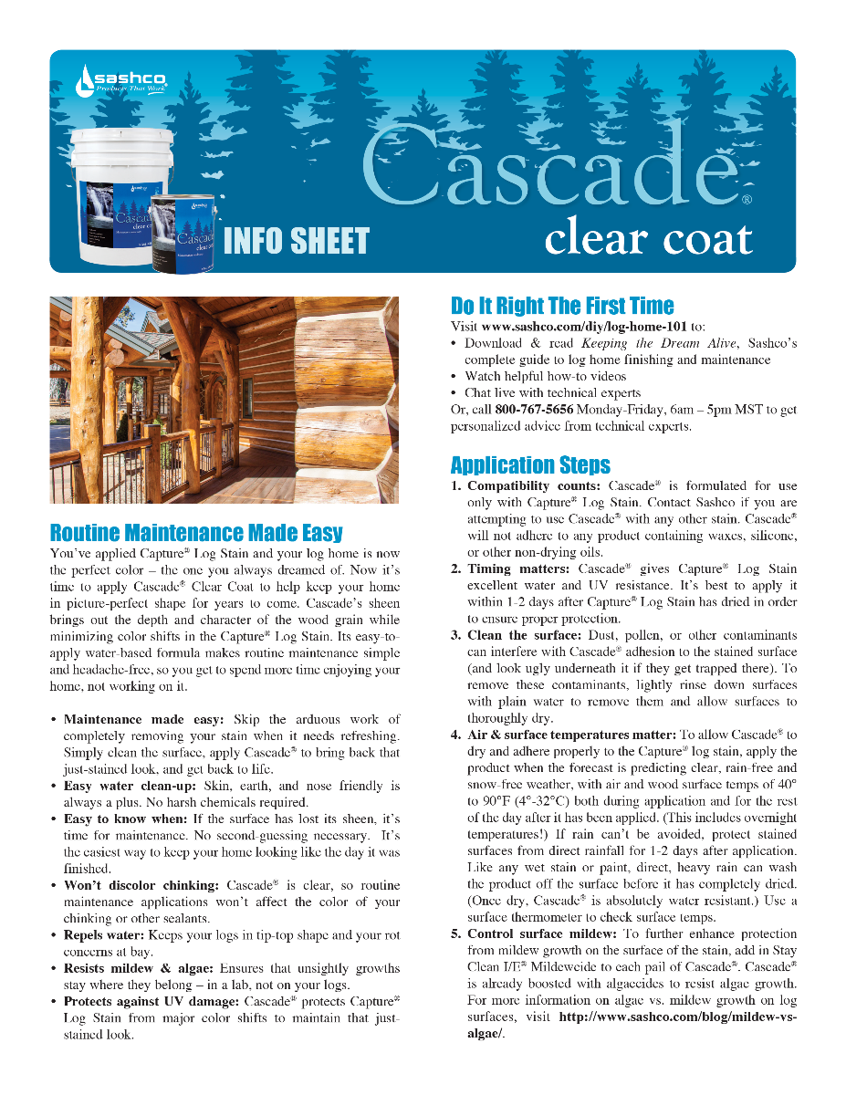 Cascade® Clear Top Coat | The Log Home Shoppe